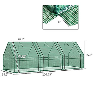 Outsunny 9' x 3' x 3' Portable Mini Greenhouse Outdoor Garden with Large Zipper Doors and Water/UV PE Cover, Green