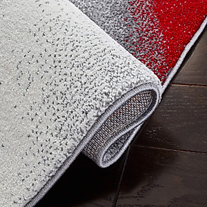 SAFAVIEH Hollywood Collection Area Rug - 5'3" x 7'6", Grey & Red, Mid-Century Modern Design, Non-Shedding & Easy Care, Ideal for High Traffic Areas in Living Room, Bedroom (HLW716Q)