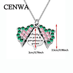 CENWA Sorority Gifts Pretty In Pink & Gorgeous in Green Zircon Leaf Open Locket Necklace Gift For Sorority Sister (Pretty in pink N)
