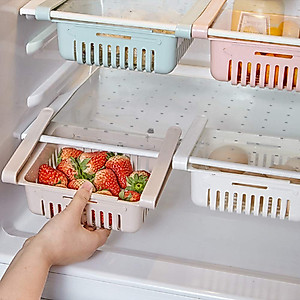 Fridge Drawer Organizer, Retractable Refrigerator Storage Box, Food Fresh-keeping Classified Organizer Container Pull Out Basket, Small Size, Fit for Fridge Shelf Under 0.5 inch (White)