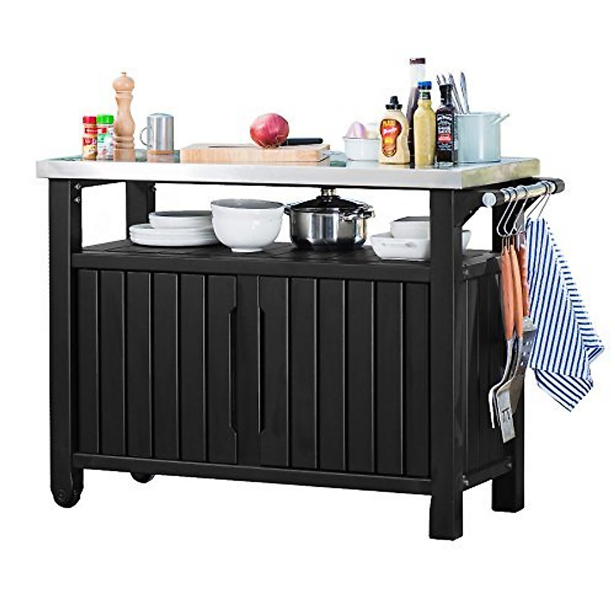 Keter 6131 Grill Beistelltisch (2-türig) Barbecue Side Table, 54 x 123.7 x 90 cm, Brown