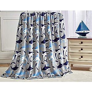 Shark Baby by Decor&More Extra Soft Throw Blanket (50" x 60") - Blue and Grey Sharks