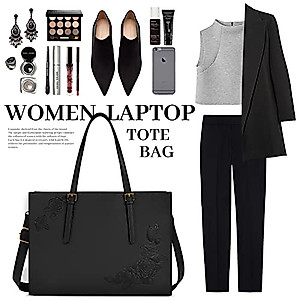 Laptop Bag for Women 15.6 Inch Laptop Tote Bag Leather Waterproof Work Bags Professional Business Office Computer Briefcase Large Capacity Shoulder Bag Black