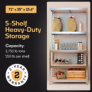 Metalkas Storage Shelves: 5 Storage Shelves Heavy Duty w/ 2,750 lb Total Load Capacity, 550 per Storage Shelf, 71x35x24 Perfect Solution for Your Storage Needs, Adjustable Shelving Unit