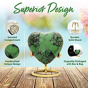 Green Heart Keepsake Urn for Human Ashes - Mini Heart Urn with Stand & Premium Box - Small Green Urn for Ashes - Honor Your Loved One with Small Urn Heart Shaped - Mini Urn for Adults & Infants