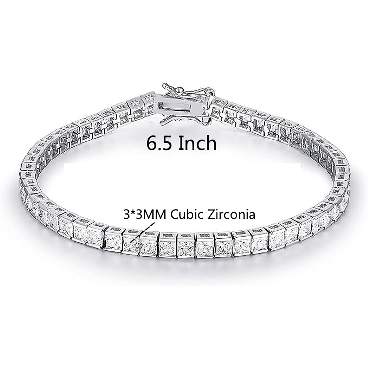 Gemsme White Gold Plated Square Bracelet for Women Classic Hypoallergenic 3.0mm Cubic Zirconia Tennis Bracelets 6.5 Inch