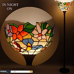 WERFACTORY Tiffany Floor Lamp Hummingbird Amber Stained Glass Light 12X12X66 Inches Pole Torchiere Standing Corner Torch Uplight Decor Bedroom Living Room Home Office S101 Series