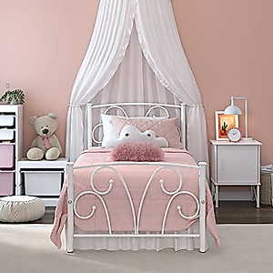 Elephance Twin Bed Frame with Headboard, Metal Platform Bed Frame with 12 Inch Storage Space No Box Spring Needed (White)