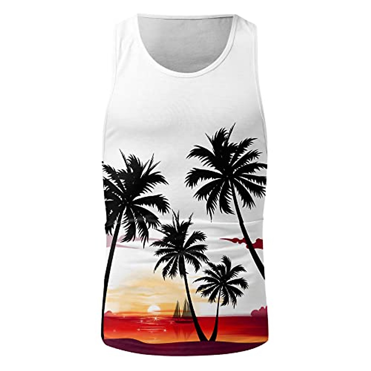 Kaniem Mens Tank Top Summer Coconut Tree Print Sleeveless T-Shirt Hawaii Tropical Beach Sleeveless Tees (Z012 White, XL)