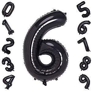 Black 6 Balloons,40 Inch Birthday Foil Balloon Party Decorations Supplies Helium Mylar Digital Balloons (Black Number 6)