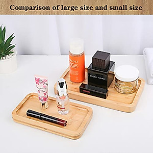 Natural Bamboo Vanity Tray Bathroom Tray Smooth and Thick Wooden Tray for Perfume Cotton Swabs Balls Candles Cosmetics Jewelry Makeup
