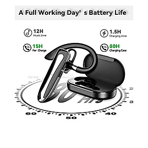Bluetooth Headset Wireless Earpiece 2023 New Noise Canceling with Mic for Cell Phones, 80H Talking Time Hands-Free Bluetooth 5.1 Earpiece Charging Case in-Ear Wireless Earphones for Truck Driving