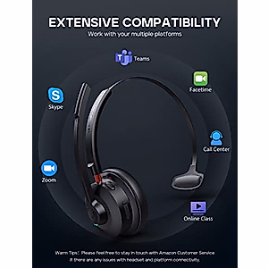 Tribit Bluetooth Headset, Wireless Headset with Microphone Qualcomm CVC 8.0 AI Noise Canceling for Trucker Office, 50H Talk Time Mute Button Headset with Adapter for Computer Cell Phones, CallElite81