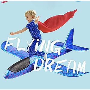 BooTaa 2 Pack Airplane Toys, 17.5" Large Throwing Foam Plane, 2 Flight Mode Glider, Flying Toy for Kids, Birthday Gifts for 3 4 5 6 7 8 9 10 11 12 Year Old Boys Girls, Outdoor Sport Toys Party Favors