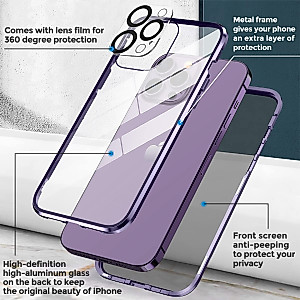 [2023 New Safety Lock+Camera Protector] Magnetic Case for iPhone 14 Pro Max,[100% Screen Sensitivity ][Anti-Peeping Screen Protector] Double Sided 9H Glass Privacy Case for iPhone 14 Pro Max