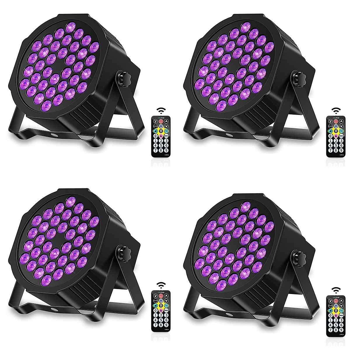 Black Lights U`King 72W UV LED Blacklight Uplights Par Lights Stage Lights by DMX and Remote Control for Disco Stage Lighting Wedding Birthday Party (4 Packs)