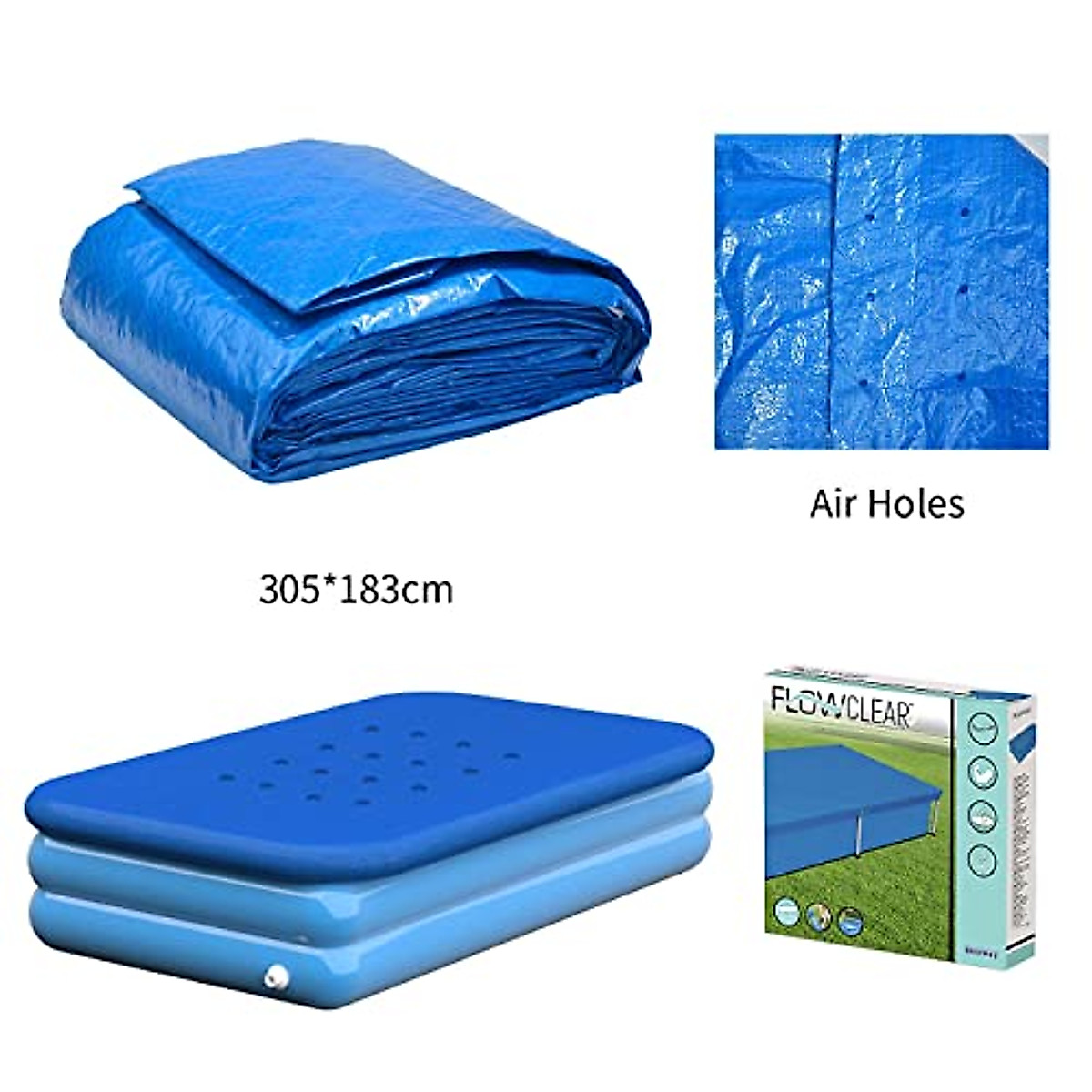 Macl Rectangular Pool Cover,120 in. x 72 in. 10ft x 6ft Rectangle Inflatable Swimming Pool Cover,Dustproof Outdoor Paddling Family Pools Protector with Adjustable Draw Strings