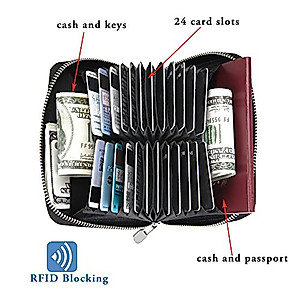 boshiho RFID Blocking 24 Slot Credit Card Holder Wallet Real Leather Multi Card Organizer Wallet with Zipper (Black)