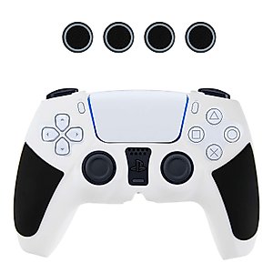 Ermorgen Anti-Slip Silicone Cover Skin Compatible for PlayStation 5 Controller, with 4 Thumb Grip Caps for PS5 DualSense Wireless Controller Soft Gel Rubber Case -White