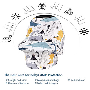 YIVEKO Stretchy Baby Car Seat Cover for Boys Girls, Nursing Covers for Breastfeeding, Shopping Cart/High Chair/Stroller Covers, Baby Car Seat Canopy, Breastfeeding Cover-Dinosaur