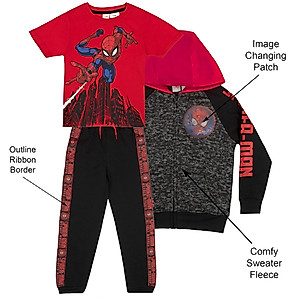 Marvel Spiderman Boys 3 Piece Fleece Pants Set, Spider-Man Zip-Up Hoodie, T-Shirt, and Pants 3-Pack Bundle Set (Black/Grey/Red, Size 3T)