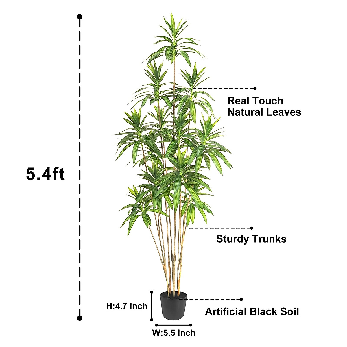 Lambye Artificial Trees Faux Lucky Bamboo with 13 Heads in Plastic Pot, 5.4 Feet Fake Trees Faux Greenery Plants Perfect for Indoor Outdoor Home Office Garden Decoration