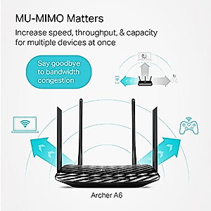 TP-Link AC1200 Gigabit WiFi Router (Archer A6) - 5GHz Dual Band Mu-MIMO Wireless Internet Router, Supports Guest WiFi and AP mode, Long Range Coverage