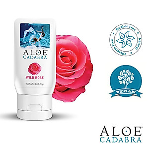 Aloe Cadabra Flavored Personal Lubricant and Vaginal Moisturizer, Organic Edible Aloe Lube for Men, Women and Couples, Non-Staining, pH Balanced, Toy Compatible (Wild Rose, 2.5 Ounces, 1 Pack)