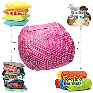 Stuffed Animal Storage Bean Bag Chair 38" Extra Large Premium Cotton Canvas By SAKIBO (Light Red,White)