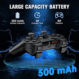 ewnol Wireless Controller for PS3, 2 Pack Play-station 3 Controller with Double Shock, Motion Control, 2 Charging Cables - Black