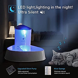 ELS PET Cat Water Fountain with LED, 50oz/1.5L Automatic Pet Water Fountain for Multiple Pets, Ultra Quiet/Adjustable Water Flow/Tertiary Filtration, Waterfall Drinking Dispenser for Cats & Dogs