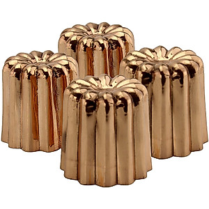Darware Copper Canelle Pastry Molds (4-Pack); 2-Inch Bordeaux French Custard Cannele Cake Traditional Pastry Baking Molds with Heat-Conducting Copper