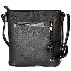 Zelris Western Horse Embroidered Feathers Turquoise PU Leather Concealed Carry Women Crossbody Bag (Black)