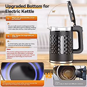 Electric Kettle, 1.7L Hot Water Kettles Upgraded One Wipe Clean Bottom, Quiet Water Boiler with LED Indicator, Glass Tea Kettles for Boiling Water, Auto Shut-Off & Boil-Dry Protection, Black