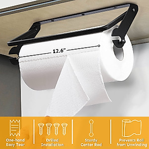 HULISEN Paper Towel Holder Under Cabinet, One Hand Tear Paper Towel Rack with Drilling, Under Counter Paper Towel Roll Holder for Kitchen, 12.6 Inch-Black