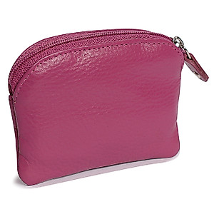 SADDLER Womens Luxurious Leather Zip Top Coin Purse | Designer Ladies Change Pouch with Key Ring |Gift Boxed - Black - Magenta