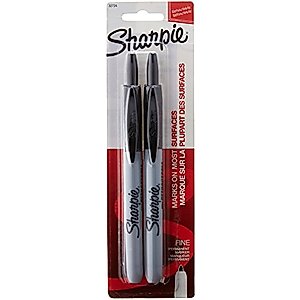 Sharpie Retractable Fine Point Permanent Markers, Black Color, 2-Units per Pack (1-Pack) Model 32724