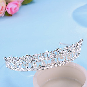 SSNUOY Pearl Princess Crowns Wedding Tiara for Women Silver Rhinestone Crown Bridal Princess Hair Accessories