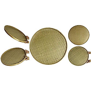 100% Handwoven Flat Wicker Round Fruit Basket Woven Food Storage Weaved Shallow Tray Organizer Holder Bowl Decorative Rack Display Kids DIY Drawing Board (No Hollow-Bamboo Green, 42cm/16.5")