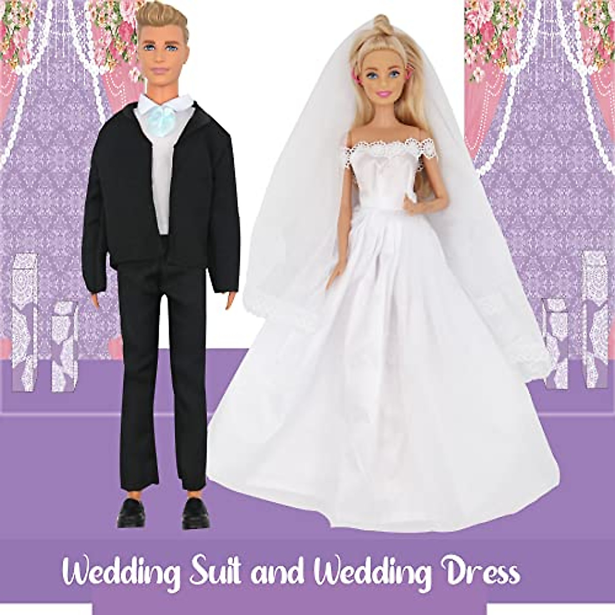 ZTWEDEN 33Pcs Doll Clothes and Accessories for 12 Inch Boy and Girl Doll, Includes 20 Wear Clothes Shirt Jeans Suit and Wedding Dresses, Glasses Earphones Dog and Bike for 12'' Boy Girl Doll