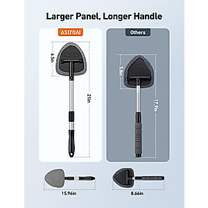 AstroAI Windshield Cleaner, Car Windshield Cleaning Tool Inside with 4 Reusable and Washable Microfiber Pads and Extendable Handle Auto Glass Wiper Kit, Gray