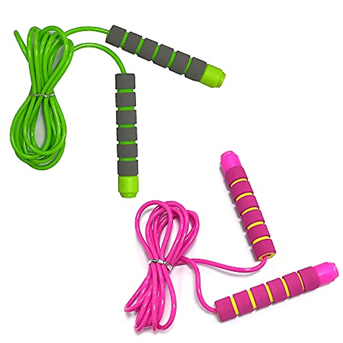 Jump Rope for Kids - Adjustable Soft Skipping Rope with Skin-Friendly Foam Handles for Kids, Boys, Girls, Children - Outdoor Fun Activity, Great Party Favor, Exercise Activity & Fitness - Pink & Green