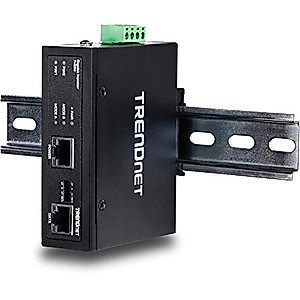 TRENDnet Hardened Industrial 60W Gigabit PoE+ Injector, DIN-Rail Mount, IP30 Rated Housing, Includes DIN-Rail & Wall Mounts, TI-IG60,Black