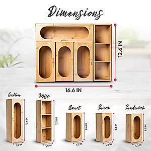 Summerlin Bamboo Ziplock Bag Organizer for Drawer Storage - Plastic Bag Holder Compatible with All Plastic Food Storage Bags (Quart, Snack, Sandwich, Gallon) - Comes with Bonus Container