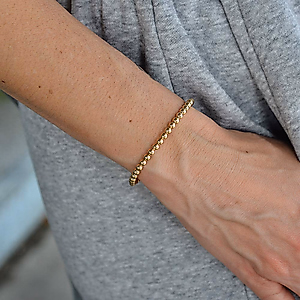 Anela 14kt Gold Filled Bracelet, 4mm Gold Filled Beads, Size 6.5" Stretch and Stackable, Waterproof to Swim or Shower, Dainty Woman Bracelet for Everyday Use, Hand Made in USA