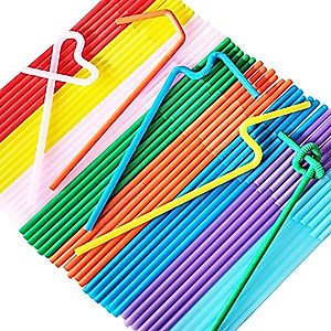 300 Pcs Flexible Colorful Disposable Plastic Bendable Drinking Bendable Straws, 10.4" Long and 0.23'' Diameter