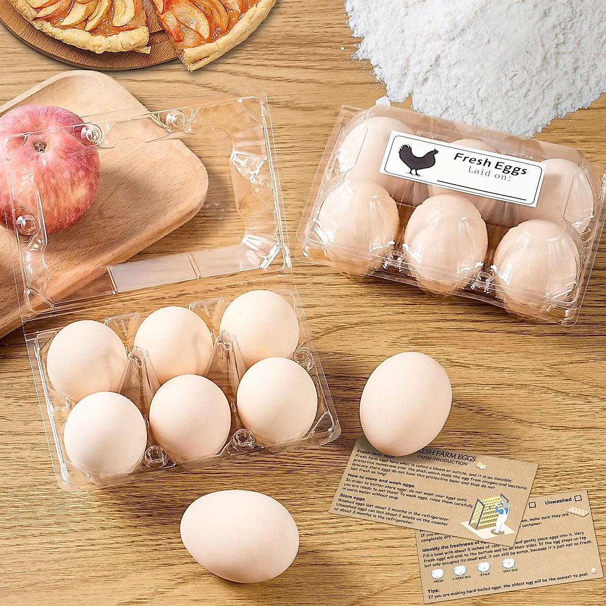 baflovga Egg Cartons Cheap Bulk 100 Pack, Eggs 6 Count, Plastic Egg Cartons Reusable with Egg Handling Instructions and Stickers, Half Dozen Eggs for Family, Chicken Farm, Market Display, 2x3Grids