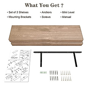 FALANZATH Floating Shelves Wood Set of 2 - Rustic Natural Wood 36 Inch - Rustic Wall Mounted Storage Shelves for Bedroom, Living Room, Bathroom, Kitchen, Office, Farmhouse (Natural Wood)