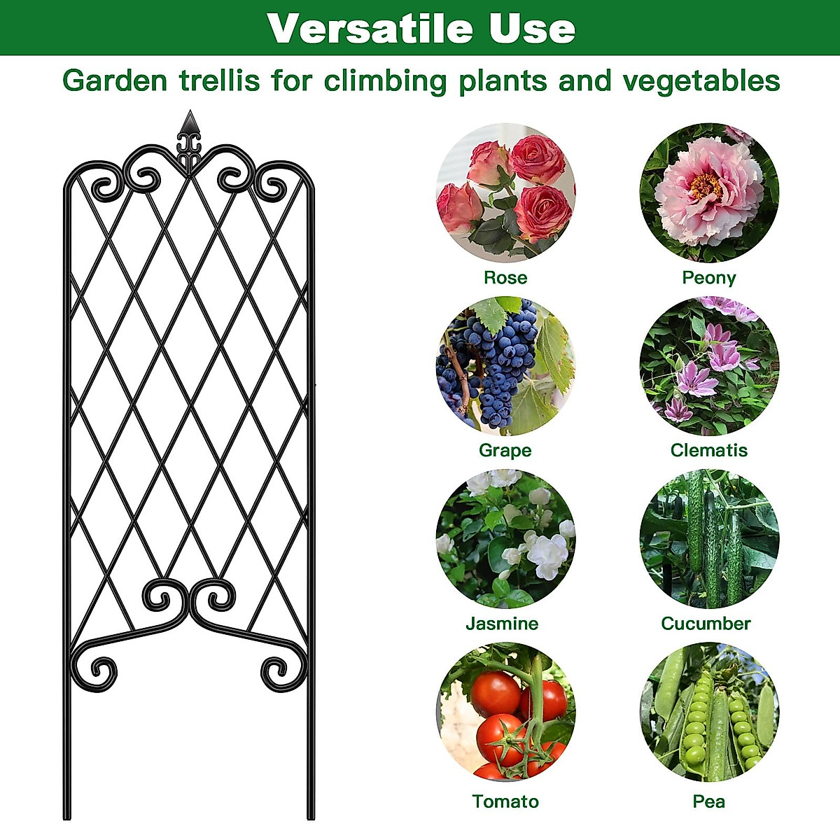 Amagabeli 2 Pack Garden Trellis for Climbing Plants 60" x 18" Rustproof Iron Potted Vines Vegetables Vining Flowers Patio Metal Wire Lattices Grid Panels for Ivy Roses Cucumbers Clematis White