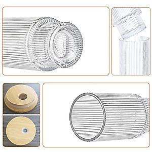 Glass Cups with Silicone Sleeve Bamboo Lid 12 oz Reusable Wide Mouth Mason Jar with Glass Straw for Car Cup Holder,Party or Travel for Smoothie, Iced Coffee, Large Pearl, Juice, Dishwasher Safe